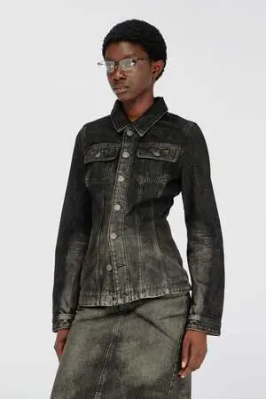 DIESEL® Fitted Trucker Jacket In Dirty-effect Denim - Black