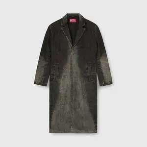DIESEL® Long Coat In Dirty-effect Denim - Black