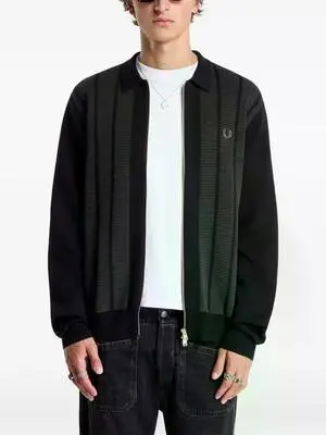 Fred Perry Textured-panel Zip Cardigan - Black