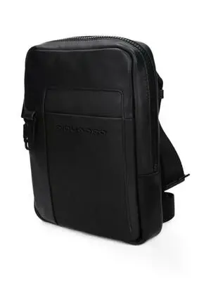 PIQUADRO Logo-debossed Leather Messenger Bag