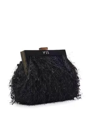 V°73 Feather-effect Clutch Bag - Black
