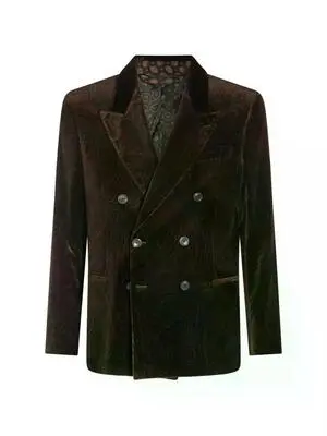 Etro Single-breasted Jacket In Stretch Cotton Velvet With Arnica Motif - Brown