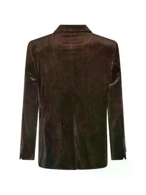 Etro Single-breasted Jacket In Stretch Cotton Velvet With Arnica Motif - Brown