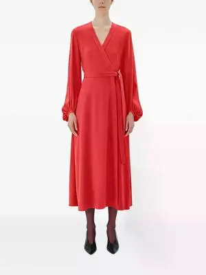 Another Tomorrow Cut-out Lantern-sleeve Wrap Dress - Red