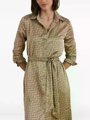 Ralph Lauren Monogram-print Belted Shirt Midi Dress