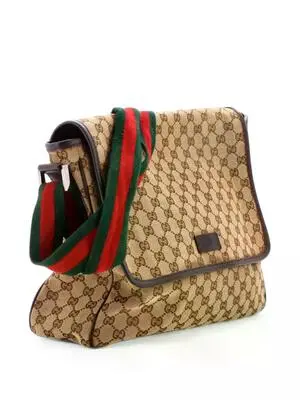 Gucci Web Strap Flap Messenger Gg Canvas Medium Crossbody Bag