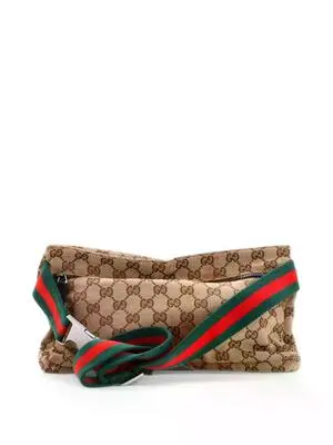 Gucci Vintage Double Gg Canvas With Leather Belt Bag - Brown