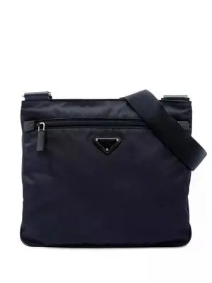 Prada 2013-2026 Saffiano Trimmed Tessuto Zip Top Crossbody Bag - Blue