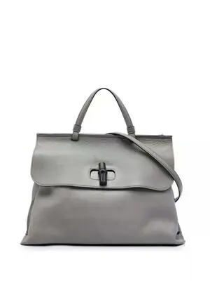 Gucci 2016-2026 Large Calfskin Bamboo Daily Satchel - Grey