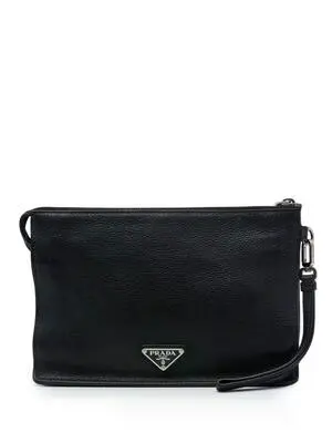 Prada 2013-2026 Vitello Daino Wristlet Clutch Bag - Black