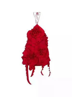 Blumarine Pleated-rose Mini Dress - Red