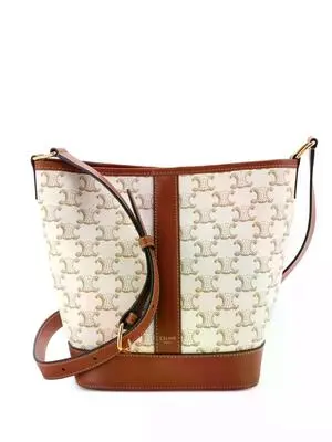 Celine Triomphe Coated Canvas Small Bucket Bag - Brown