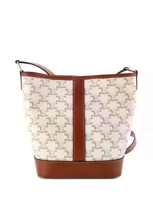 Celine Triomphe Coated Canvas Small Bucket Bag - Brown