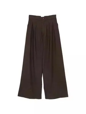 ELEH Pleated Wide-leg Trousers - Brown