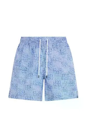 Fedeli Printed Drawstring Swim Shorts - Blue