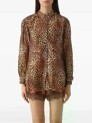 MC2 SAINT BARTH Brigitte Leopard-print Lace-trim Shirt - Brown