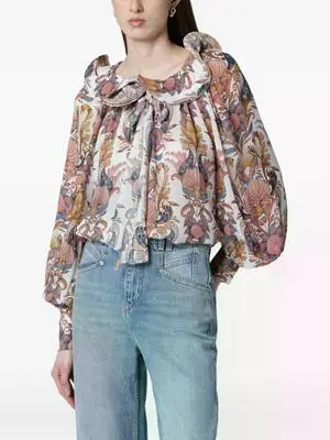 Farm Rio Ruffled-collar Floral-print Blouse