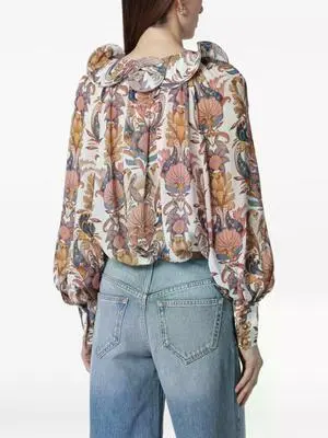 Farm Rio Ruffled-collar Floral-print Blouse