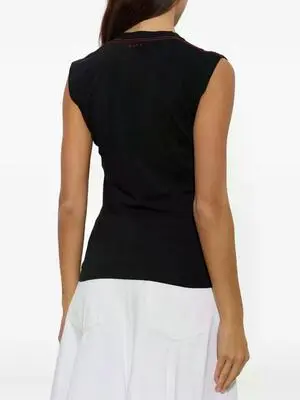 Marni Cotton Sleeveless T-shirt With Cut-out Polka Dots - Black