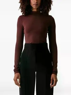 Patrizia Pepe Logo-embroidered High-neck Bodysuit - Brown