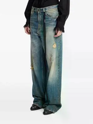 ANN DEMEULEMEESTER Distressed Script-print Jeans