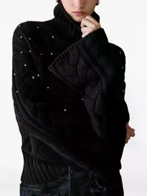 Liu Jo Cable-knit Turtleneck With Rhinestones