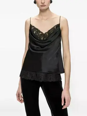 NISSA Satin Lace-trim Top - Black