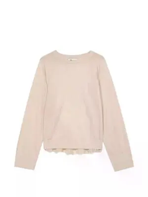 Blumarine Lace-panelled Pleated-back Sweater