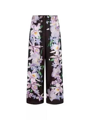 Attico Floral-print Silk Trousers - Black