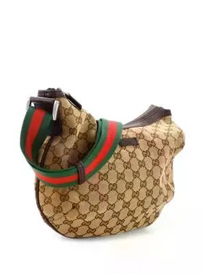 Gucci Saddle Zip Messenger Bag Gg Canvas With Leather Medium Crossbody Bag