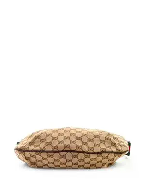 Gucci Saddle Zip Messenger Bag Gg Canvas With Leather Medium Crossbody Bag