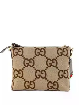 Gucci Zip Messenger Bag Jumbo Gg Canvas Crossbody Bag - Brown