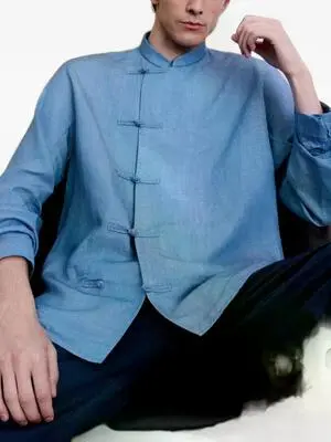 Shanghai Tang Frog-fastening Mandarin-collar Shirt - Blue