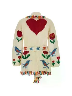 FRANTIC Fairybird Intarsia-knit Fringed Cardigan