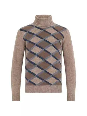 Fedeli Diamond-pattern Roll-neck Sweater - Neutrals