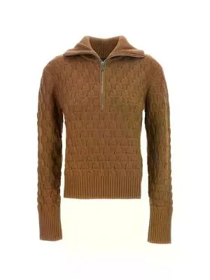 WALES BONNER Basket-weave Half-zip Sweater - Brown