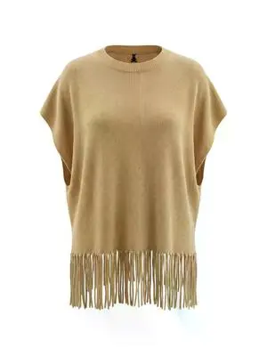 Patrizia Pepe Fringe-trim Knitted Poncho - Neutrals