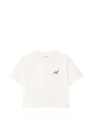 Lacoste Logo-appliqué Cropped T-shirt - Neutrals