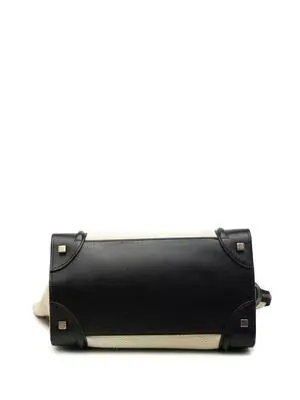 Celine 2014 Mini Bicolor Canvas And Leather Luggage Tote Bag - Brown
