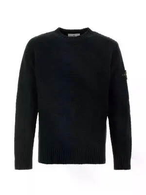 Stone Island Logo-patch Waffle-knit Sweater - Black