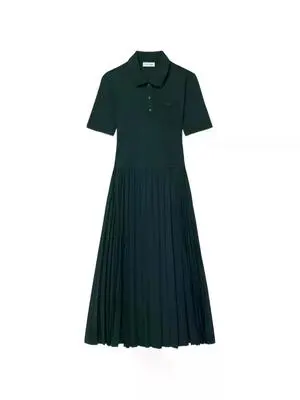 Lacoste Logo-patch Pleated Maxi Polo Dress - Green