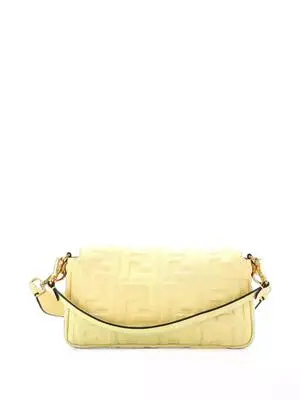 Fendi Baguette Nm Bag Zucca Embossed Leather Medium Crossbody Bag - Yellow