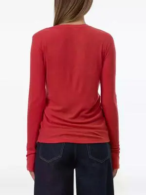 Closed Long-sleeve Slit-cuff T-shirt - Red