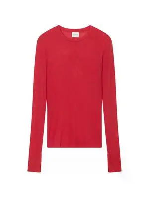 Closed Long-sleeve Slit-cuff T-shirt Red