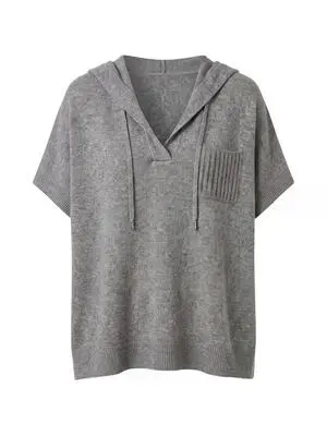 Peserico Ribbed-knit Short-sleeve Hoodie - Grey