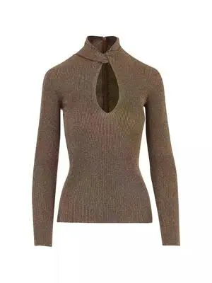 Valentino Garavani Long-sleeve Ribbed Cut-out T-shirt - Brown
