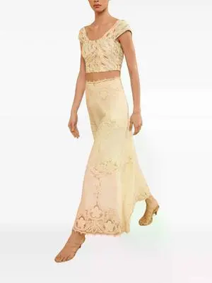Ulla Johnson Fleur Lace-panelled Linen Midi Skirt