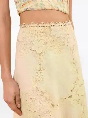 Ulla Johnson Fleur Lace-panelled Linen Midi Skirt