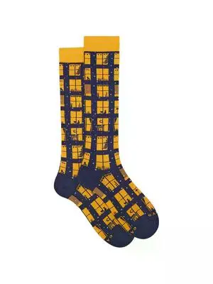 GALLO Christmas Window-pattern Socks - Blue