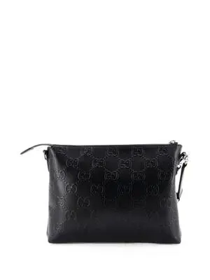 Gucci Convertible Messenger Bag Gg Embossed Perforated Leather Medium Clutch Bag